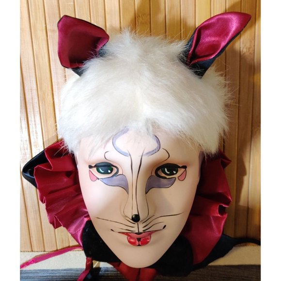 Unbranded | Accents | Vintage Hand Painted Cat Jester Face Mask Clay ...